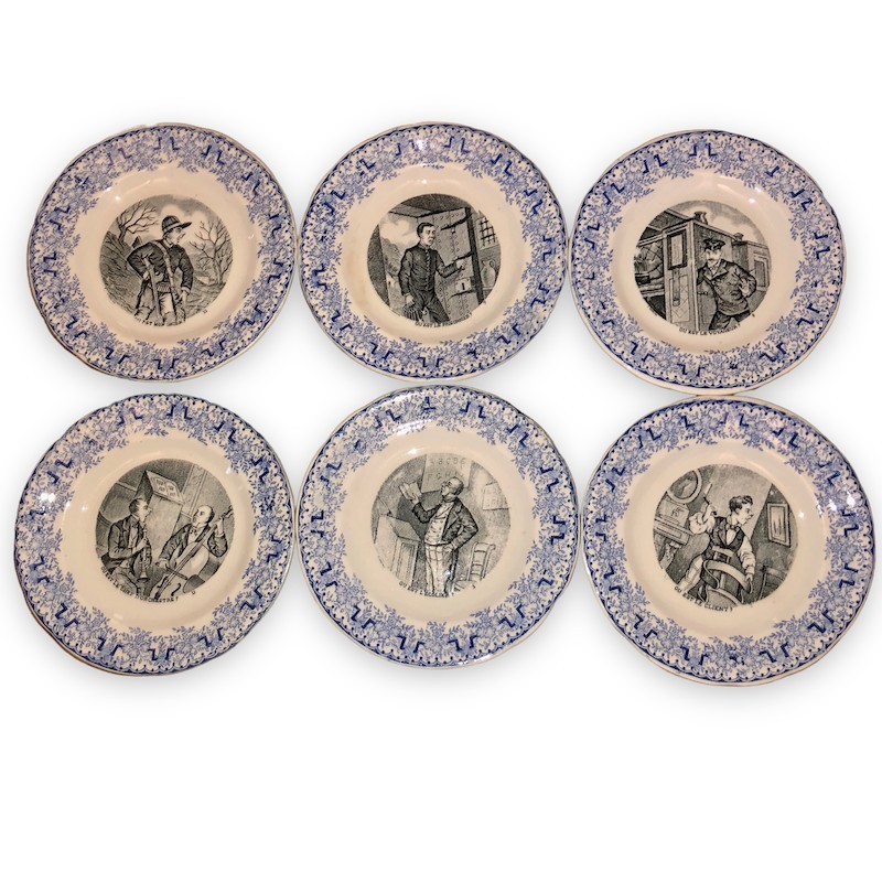 6 Talking Old Dessert Plates Riddles | Gien | blue shades